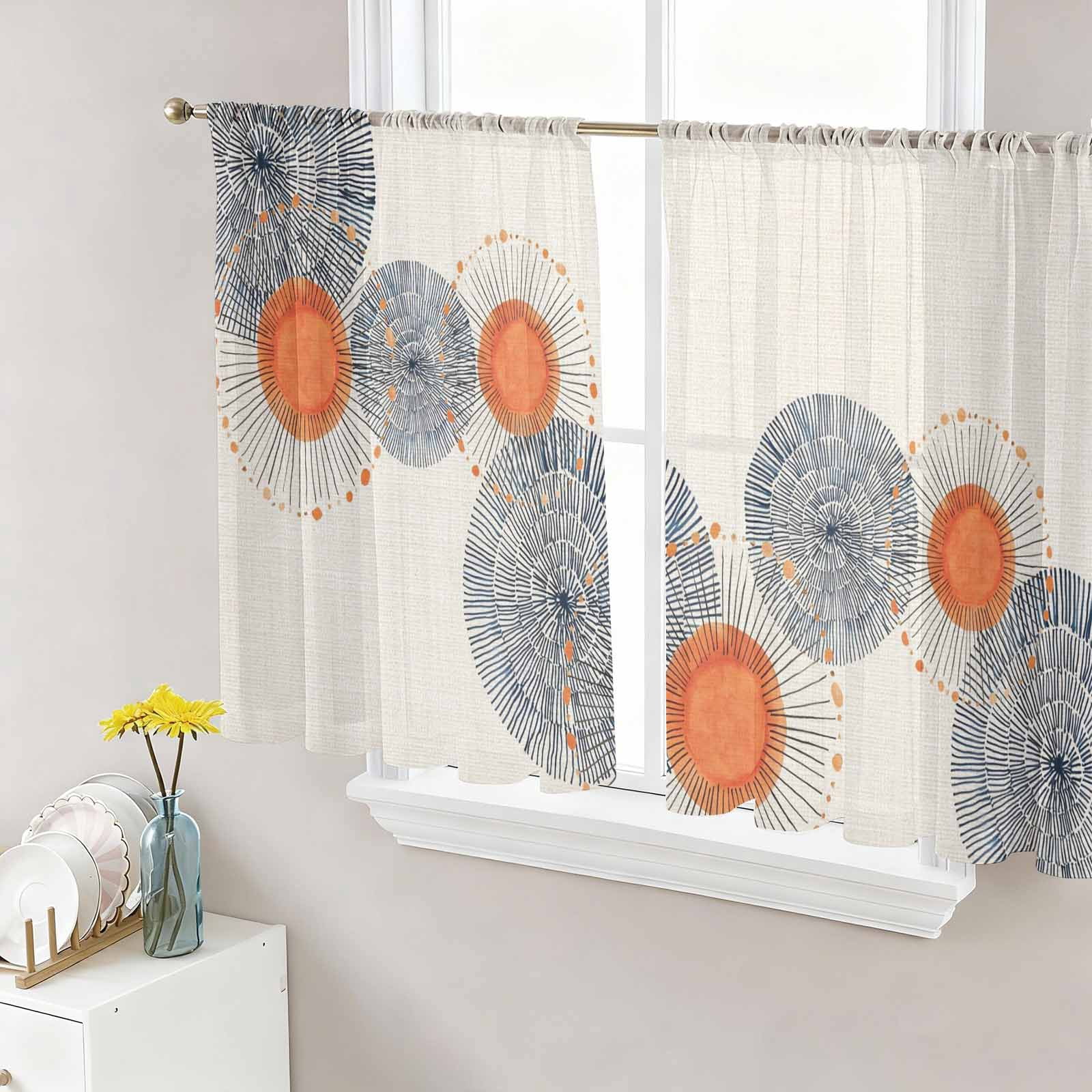Boho Orange Cream Sheer Curtains for Living Room Bedroom Geometric ...