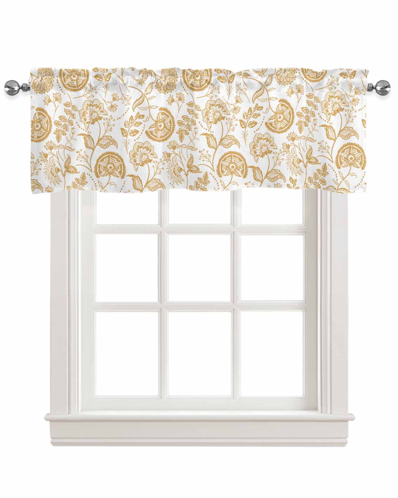 Boho Orange Floral Kitchen Valances for Windows Farmhouse Linen Window ...