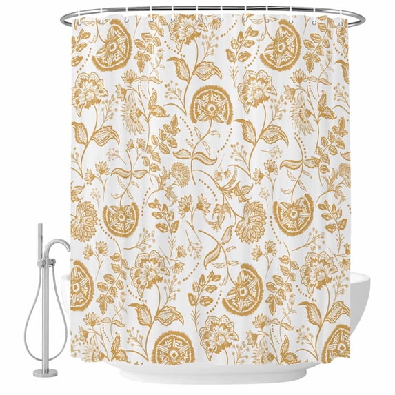 Boho Orange Floral Shower Curtain Set - Standard 72" x 72" Washable ...