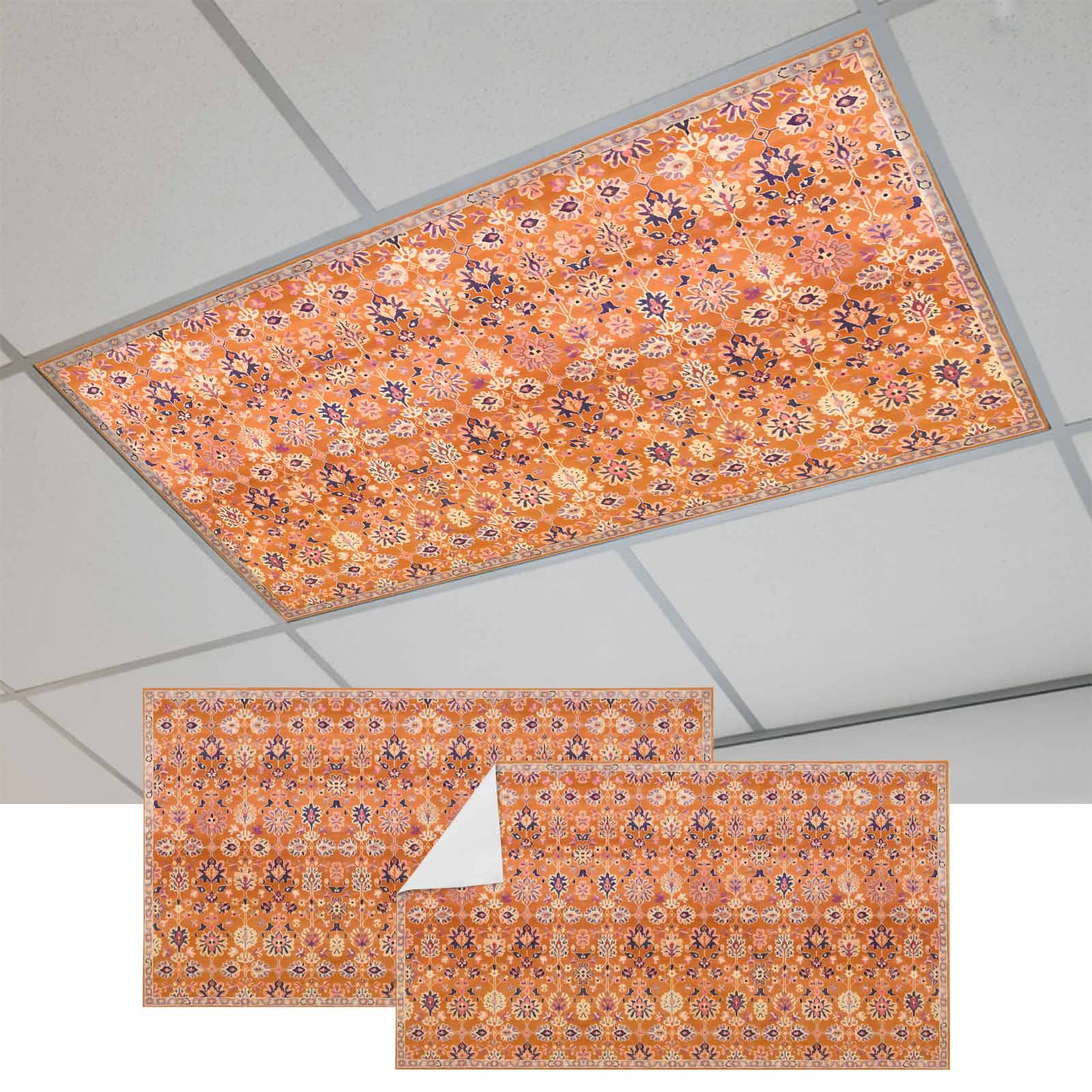 Boho Orange Fluorescent Light Covers, Country Style Bohemian Floral ...