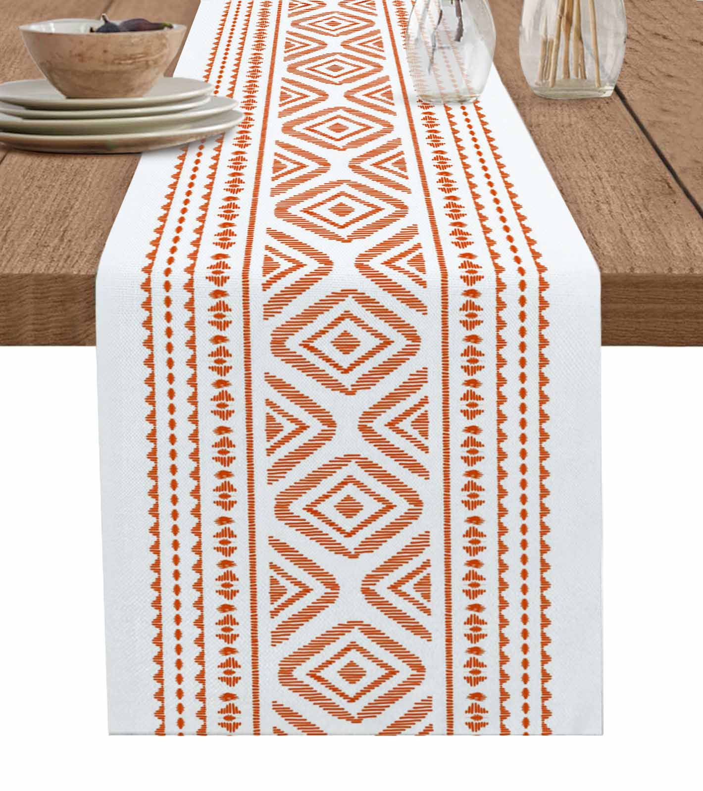 Boho Orange Geometric Table Runner 72 Inch Long Dresser Scarves Cotton ...