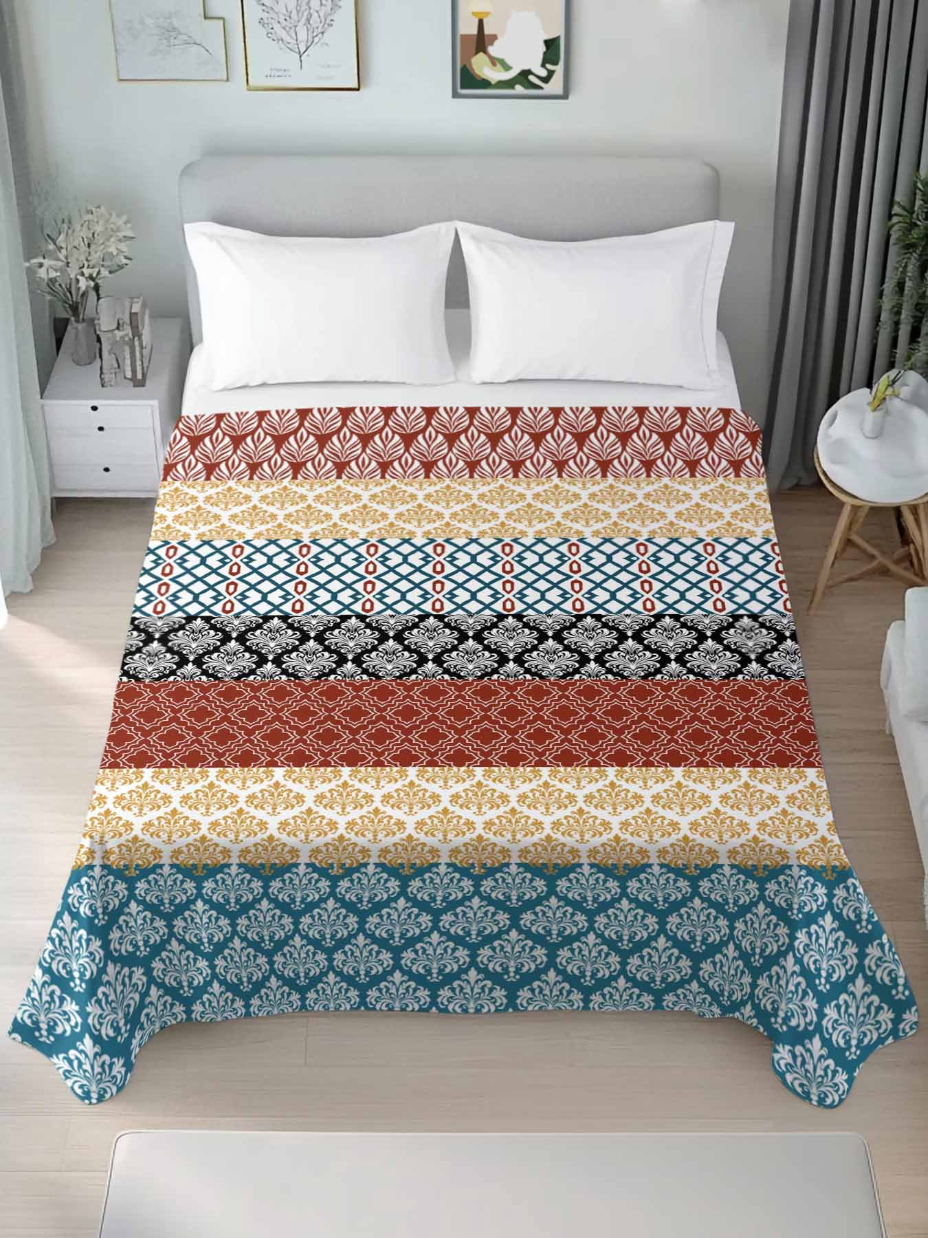 Boho Orange King Size Flat Sheet, Wrinkleproof & Fadeproof Cooling Flat ...