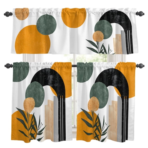Boho Orange Kitchen Curtains Set for Windows, Modern Abstract Orange ...