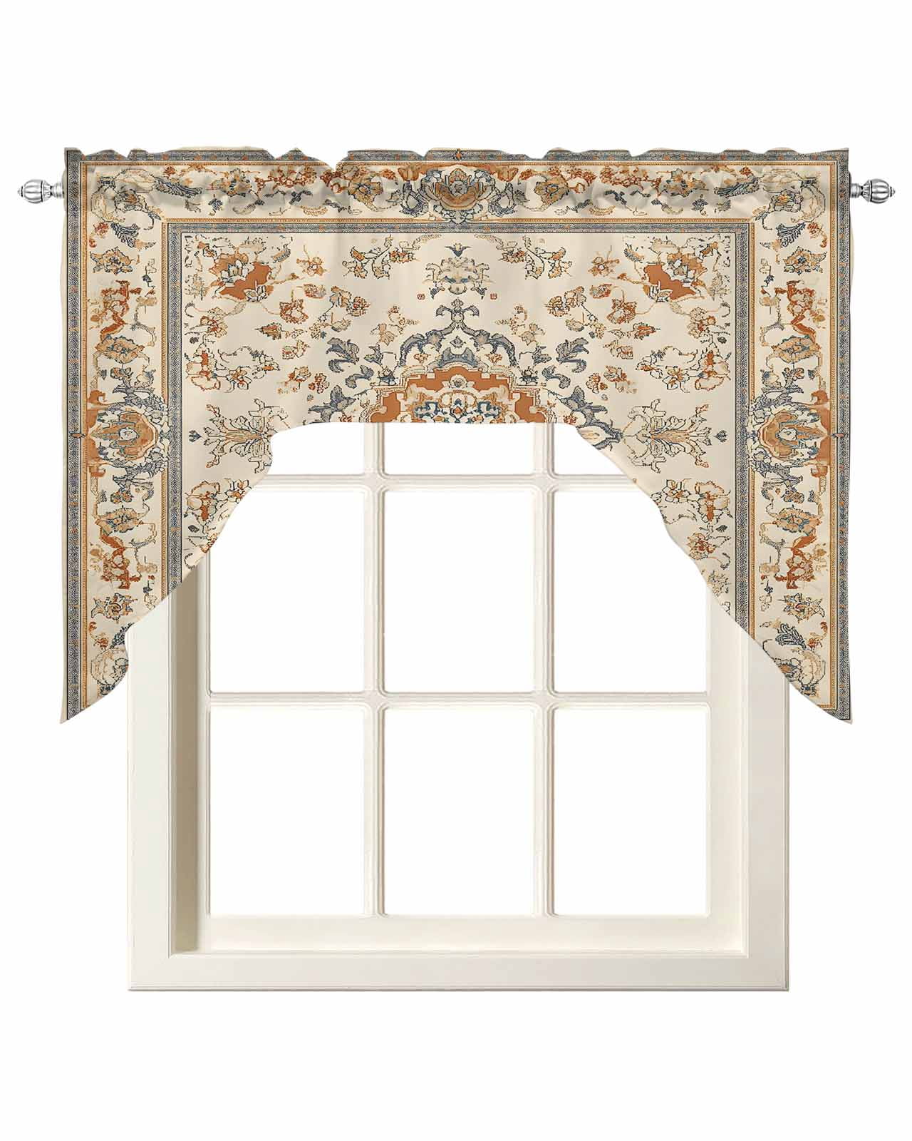 Boho Orange Kitchen Swag Valances for Windows, Southwestern Ethnic ...