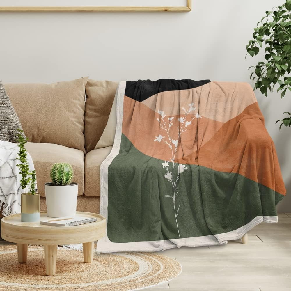 Boho Orange Mid Century Blankets Abstract Modern Throw Blanket ...