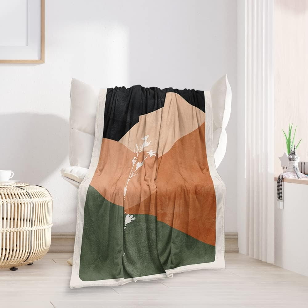 Boho Orange Mid Century Blankets Abstract Modern Throw Blanket ...