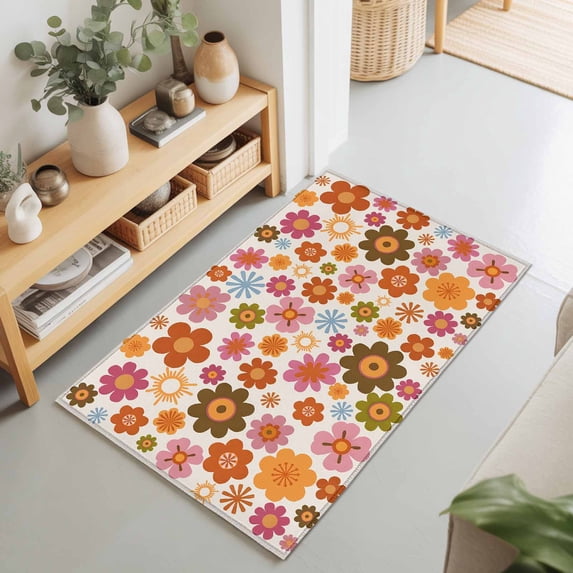 Boho Orange Pink Flower Rectangle Rug 2'x3' Abstract Colorful Floral ...