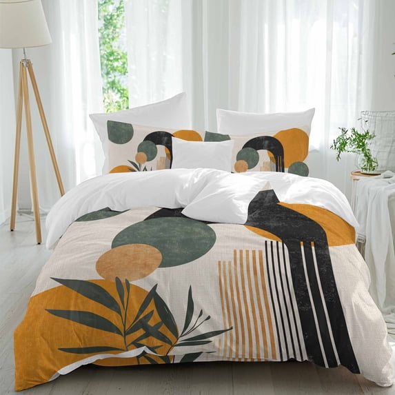 Boho Orange Queen Duvet Cover Set, Modern Abstract Orange Black ...