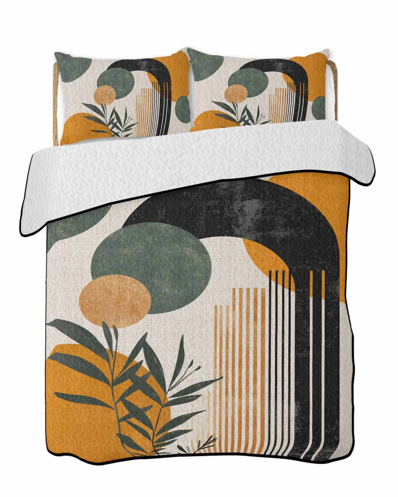 Boho Orange Quilts Bedding Set King Size Modern Abstract Orange Black ...