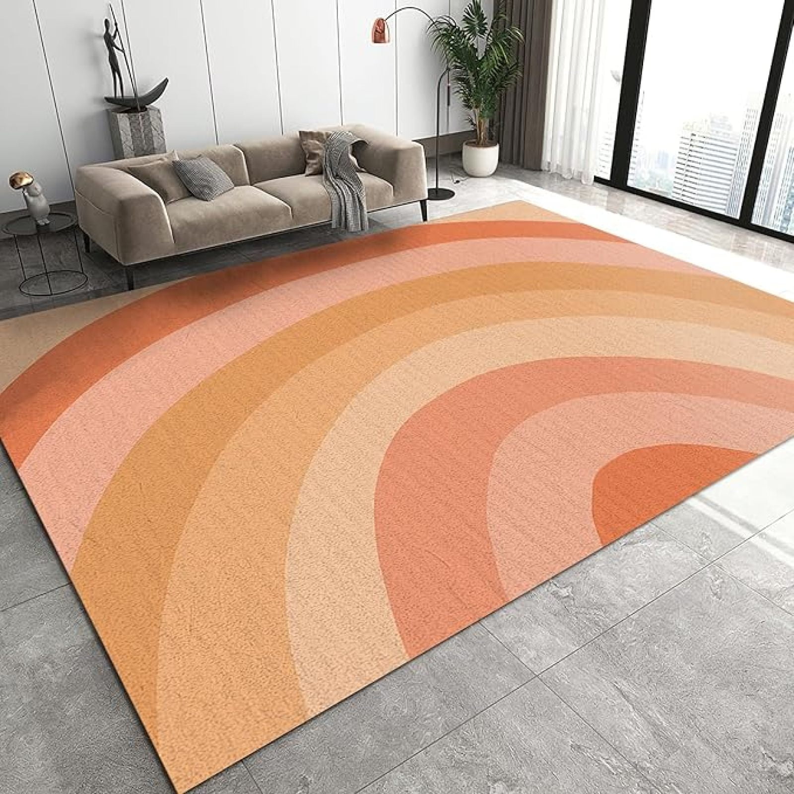 Boho Orange Rainbow Area Rug, Modern Art Non Slip Noise Reduction Kids ...