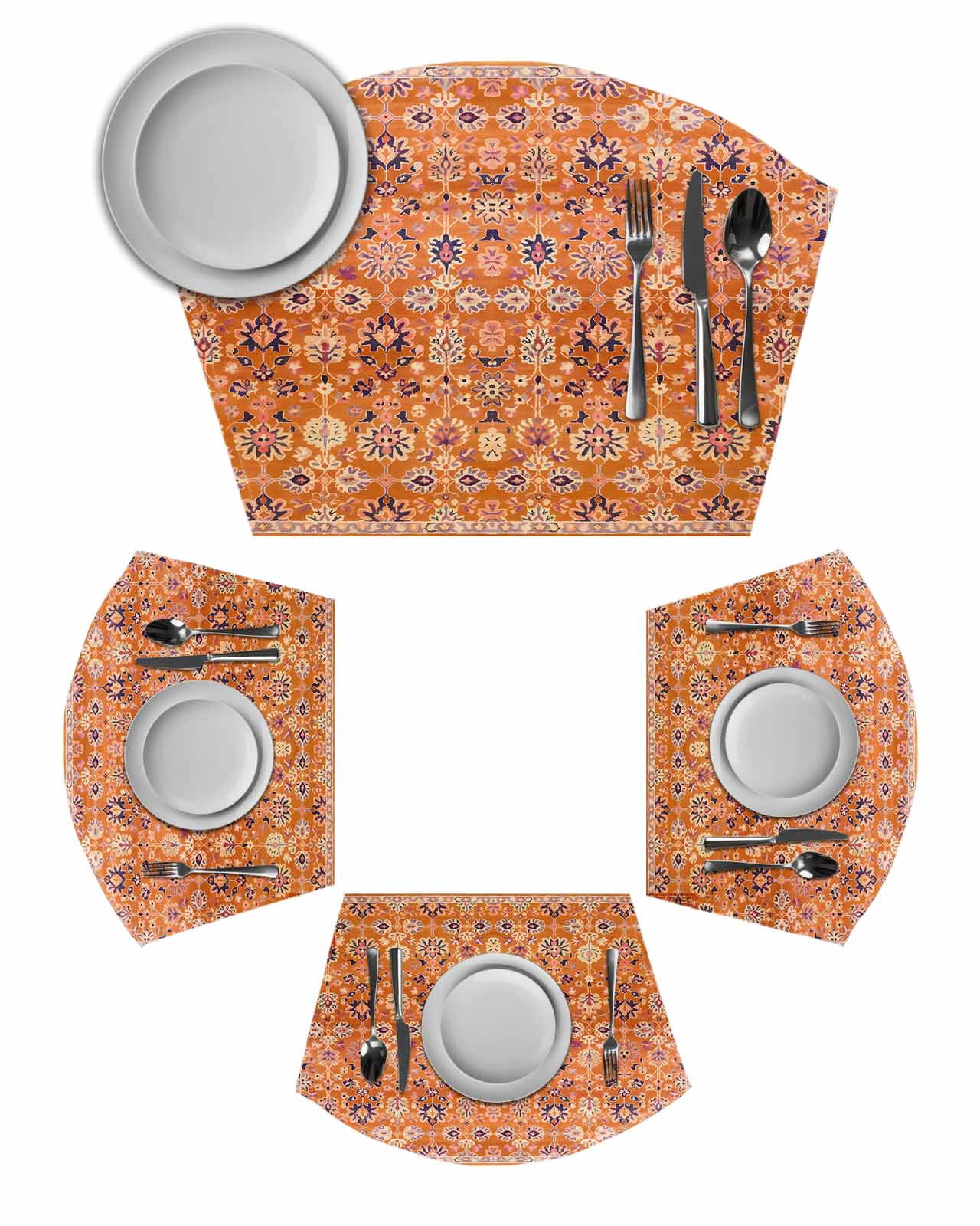Boho Orange Round Table Placemats Set of 6 Wedge Placemats, Country ...