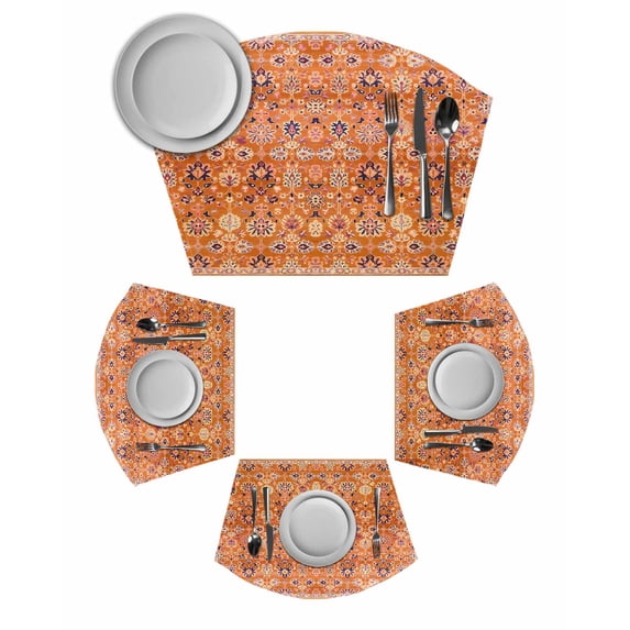 Boho Orange Round Table Placemats Set of 6 Wedge Placemats, Country ...