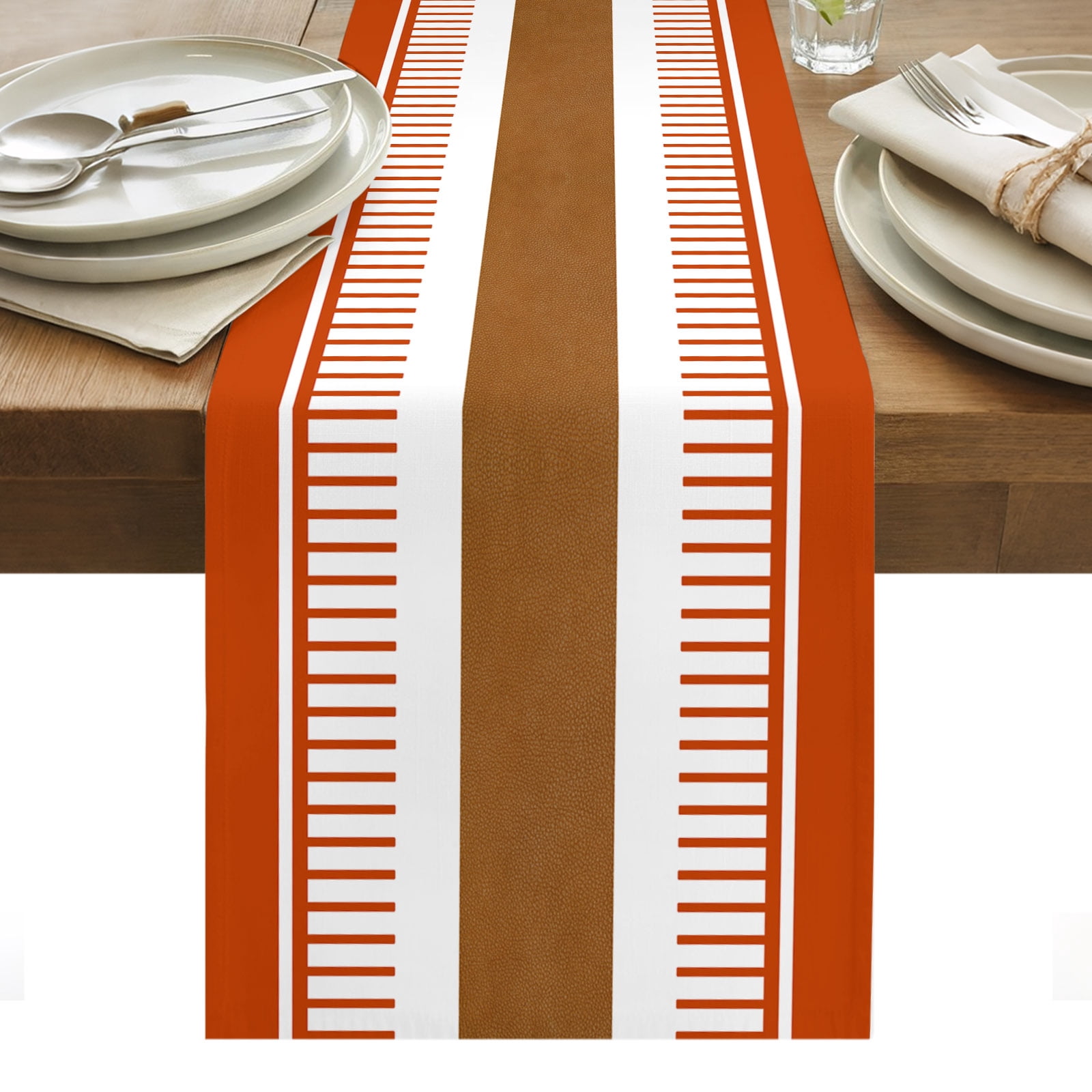 Boho Orange Table Runner, and Brown Striped Geometric Retro Farmhouse ...