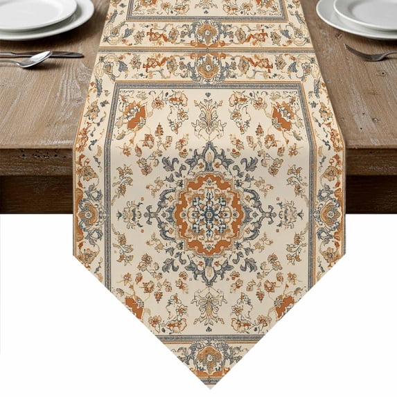Boho Orange Table Runner Linen Burlap Table Runner 90 Inches Long ...