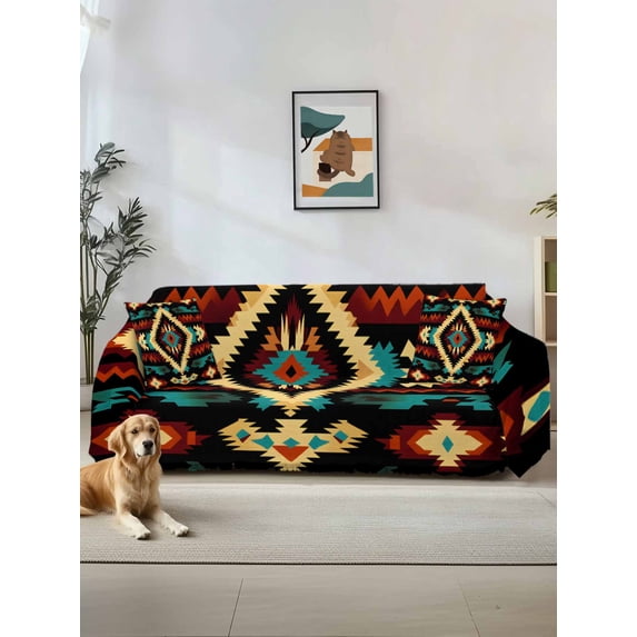 Boho Orange Teal Couch Cover Sofa Covers 3 Cushion Sectional Couch ...