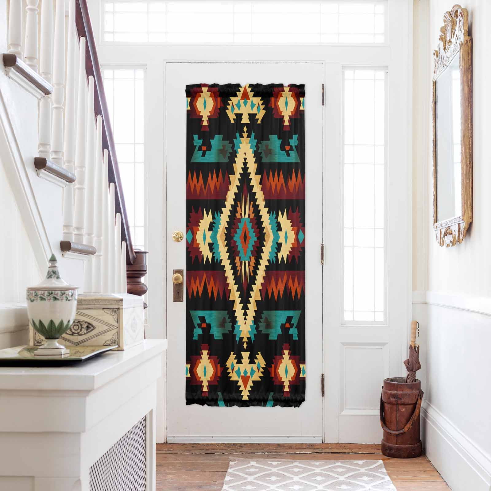 Boho Orange Teal Door Curtains for Door Window, French Sidelight Front ...