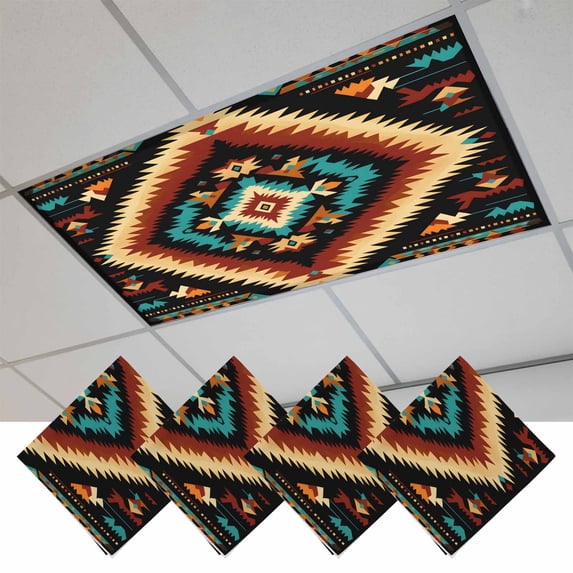 Boho Orange Teal Fluorescent Light Covers, Southwestern Abstract ...