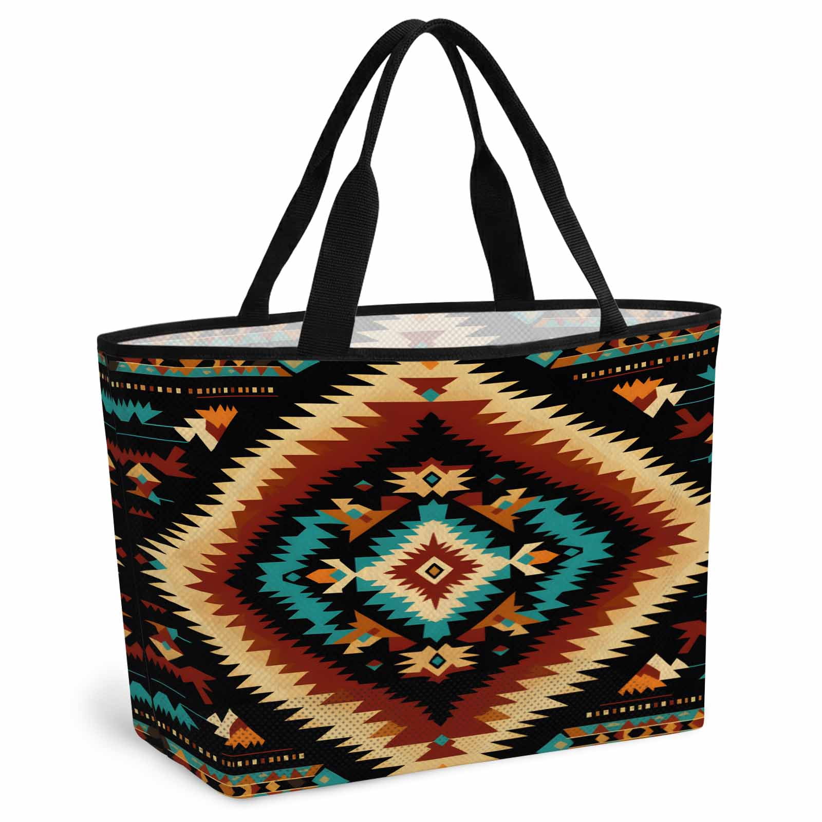 Boho Orange Teal Mesh Beach Bag for Women Men,Large Beach Tote ...