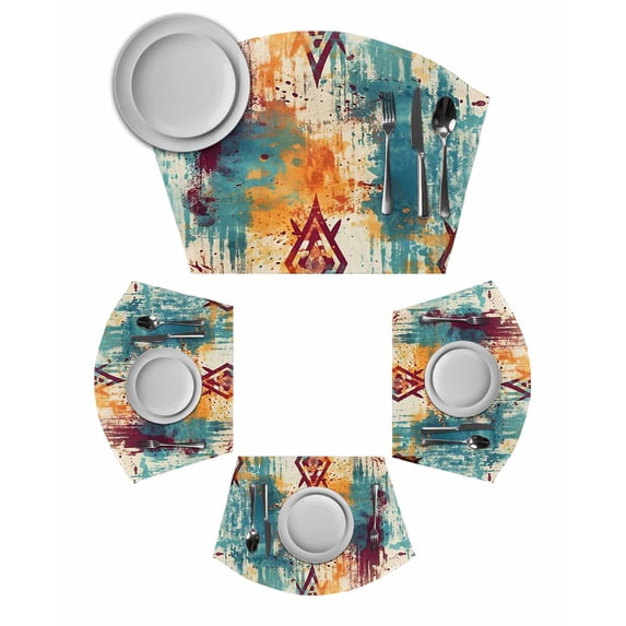 Boho Orange Teal Red Round Table Placemats Set of 2 Wedge Placemats ...