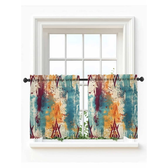 Boho Orange Teal Red Tier Curtains 36 Inch Length,Sheer Curtains for ...