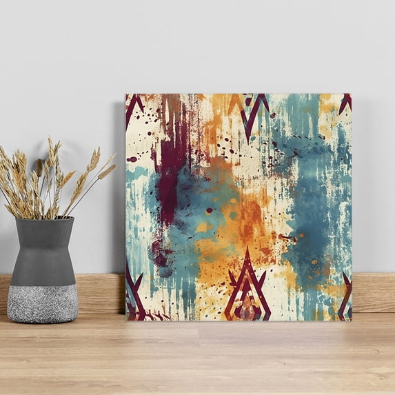 Boho Orange Teal Red Wall Art Painting on Canvas, Modern Abstract ...