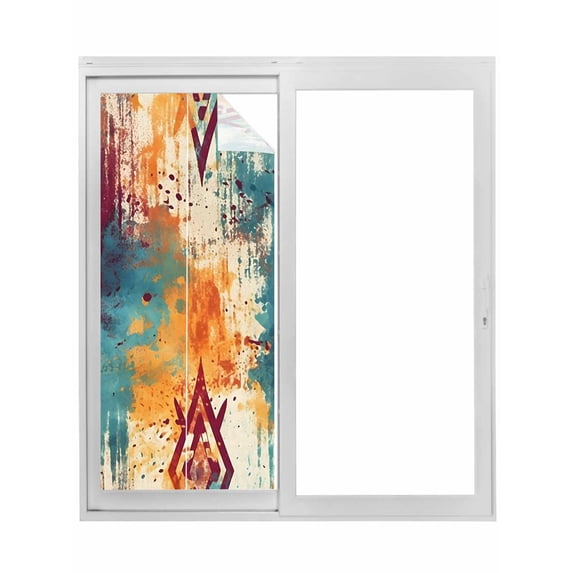 Boho Orange Teal Red Window Privacy Film, Modern Abstract Splashing Art ...