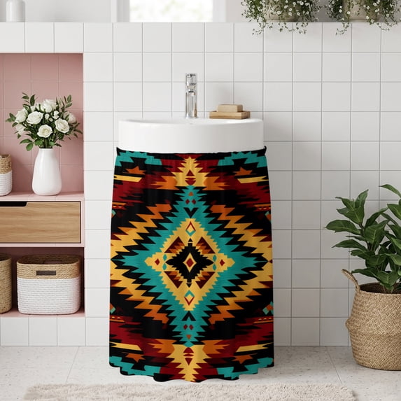 Boho Orange Teal Small Cabinet Curtain 11''x13'', Southwestern Ethnic ...