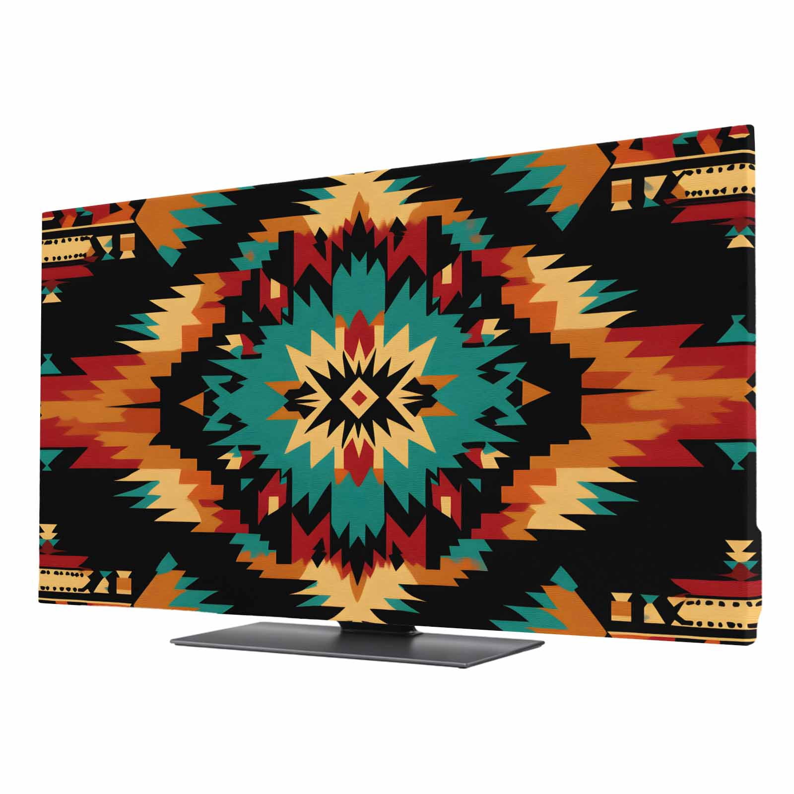 Boho Orange Teal TV Cover for 32 Inch Screen,Stretch Fabric Dustproof ...