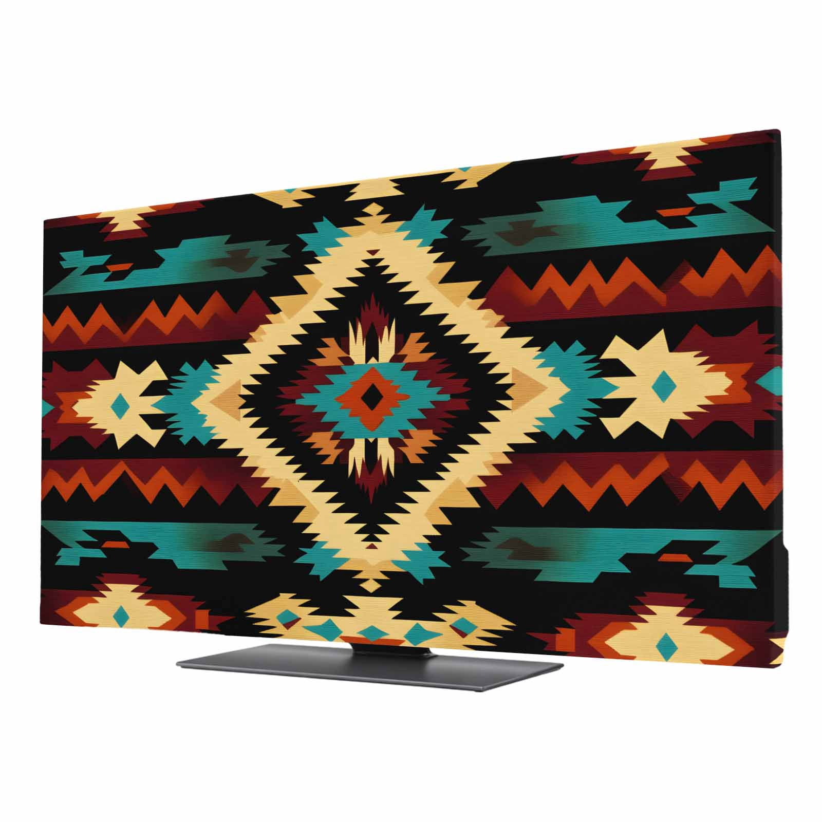 Boho Orange Teal TV Cover for 85 Inch Screen,Stretch Fabric Dustproof ...