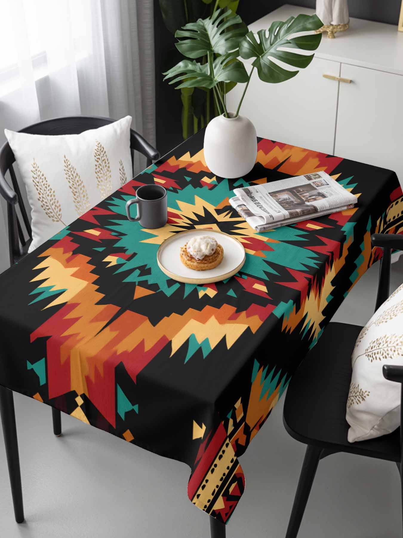 Boho Orange Teal Tablecloth Rectangle Table Cloths 54x108, Waterproof ...