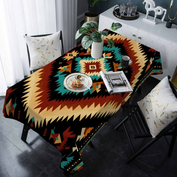 Boho Orange Teal Tablecloth Rectangle Table Cloths 54x108 , Waterproof ...