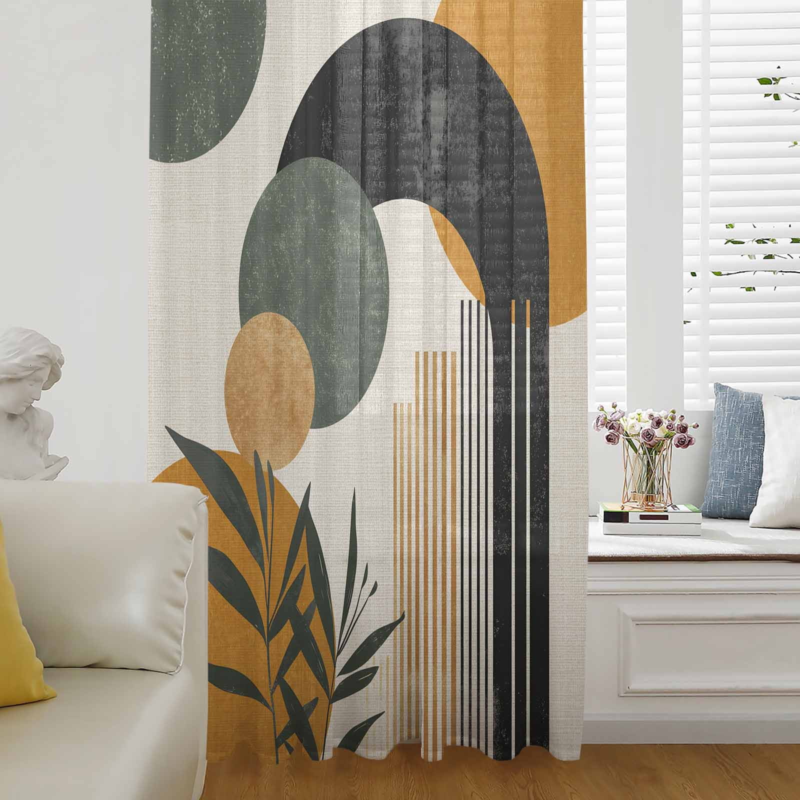 Boho Orange Window Curtain 45 Inches Long,Modern Palm Leaf Geometric ...