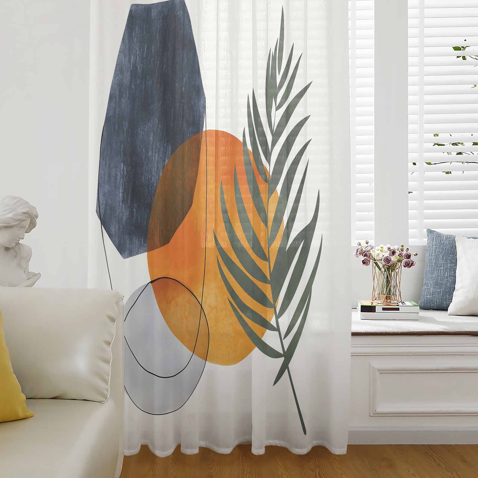 Boho Orange Window Curtain 96 Inches Long,Bohemian Modern Navy Blue ...