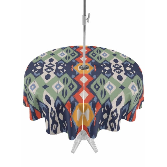 Boho Orange Yellow Navy Round Outdoor Tablecloth with Umbrella Hole ...