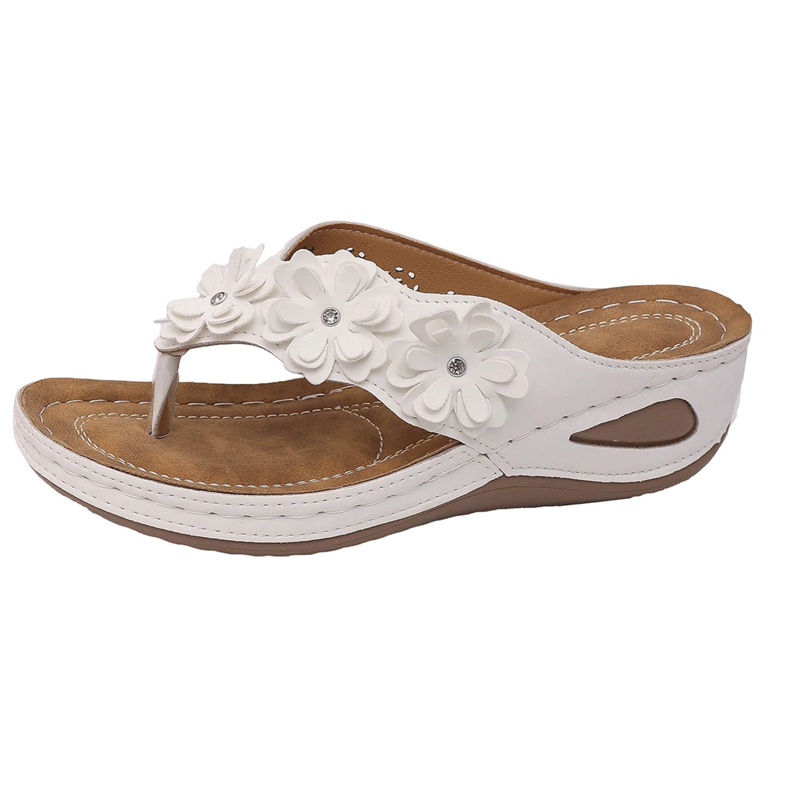Boho Orthopedic Beach Sand Walk Shoes, Womens Floral Wedge Thong ...