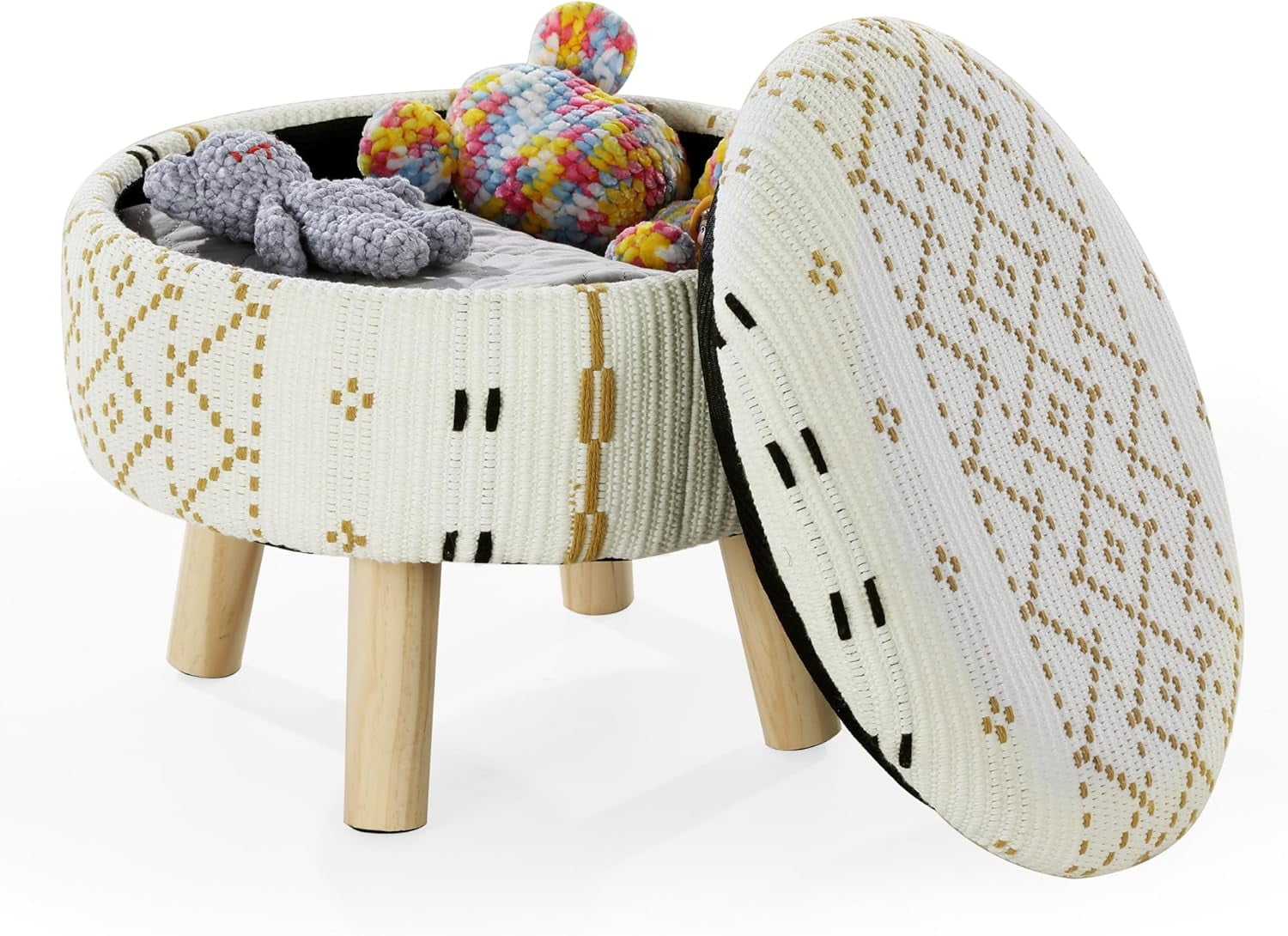 Boho Ottoman with Storage, Round Footrest Footstool Foot Stool Step ...
