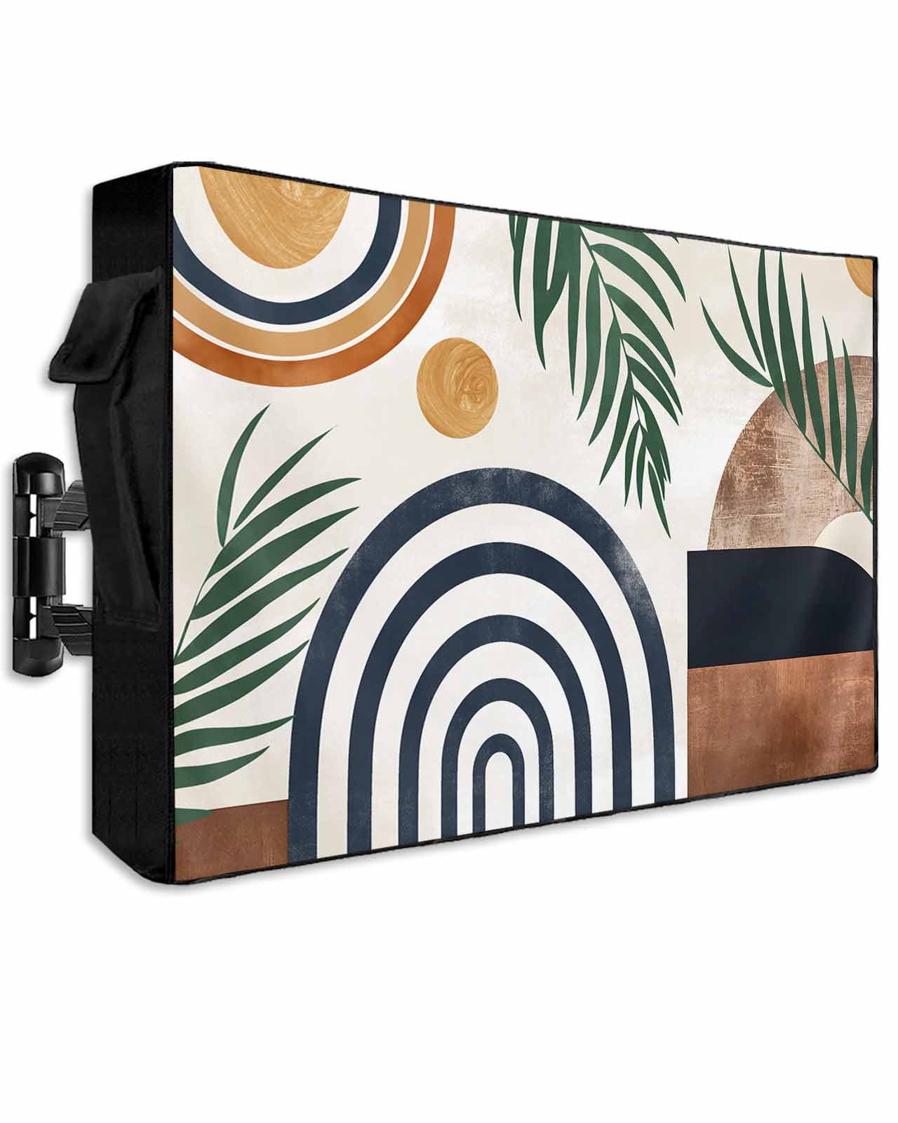 Boho Outdoor TV Cover 60 to 65 inch Leaf Geometric Neutral Mid Century ...