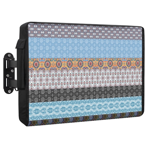 Boho Outdoor TV Cover 70 to 75 Inch Black Orange Black Blue Geometric ...