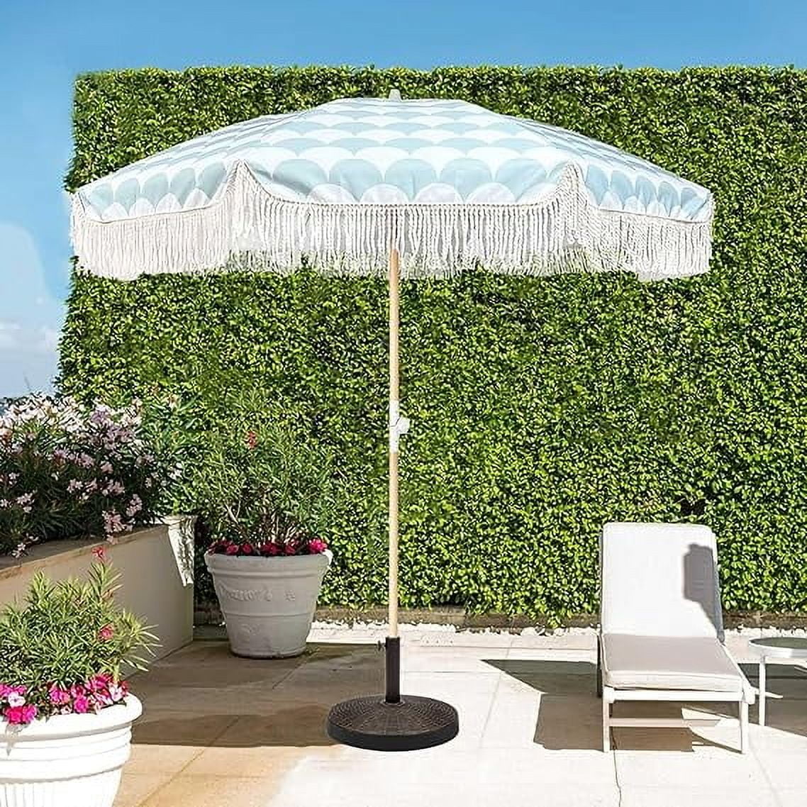 Boho Outdoor Umbrella with Fringe 6ft Small Patio Umbrella with Knob ...