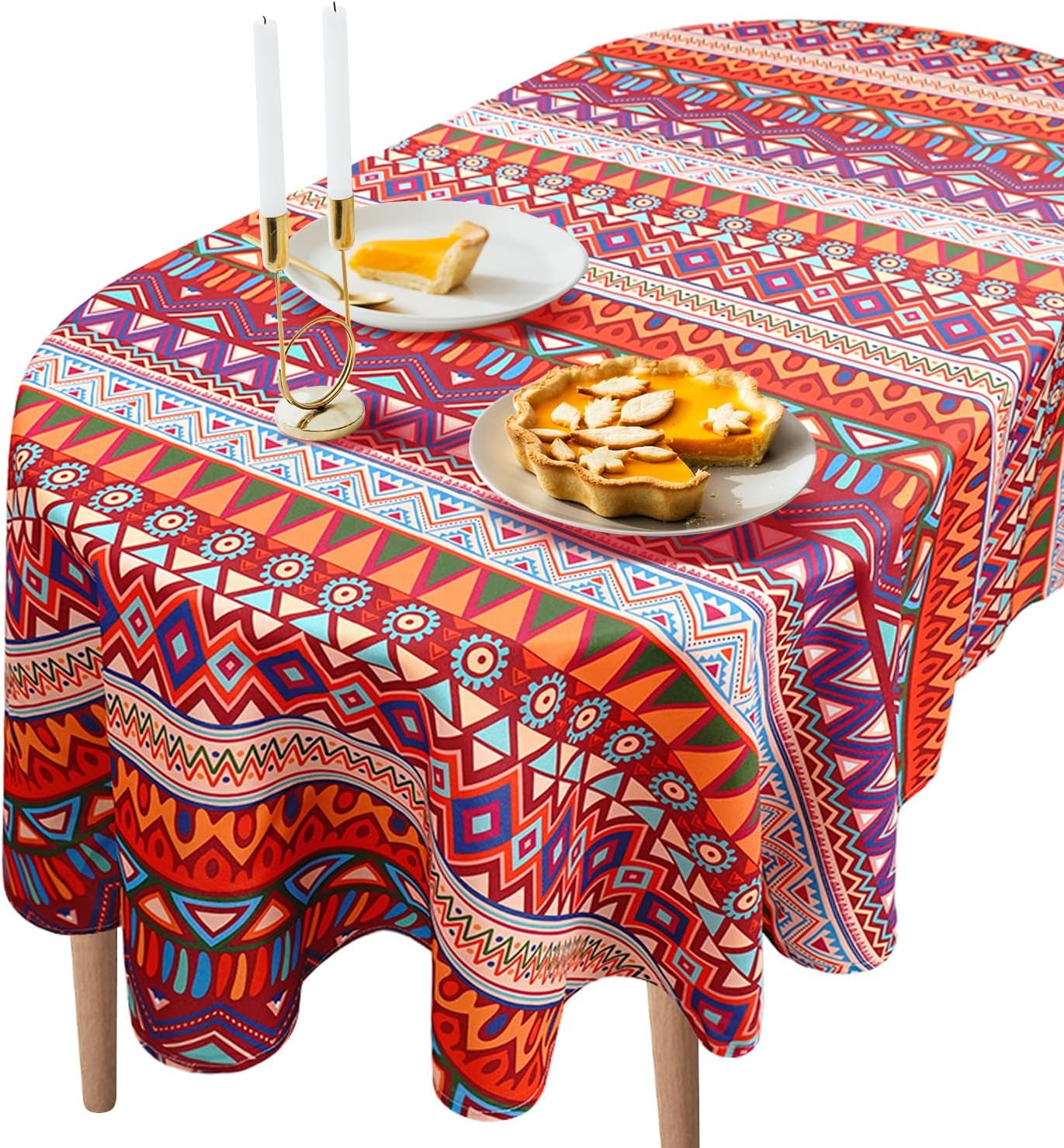 Boho Oval Tablecloth 60 x 84, Colorful Stripe Boho Tablecloth Table ...