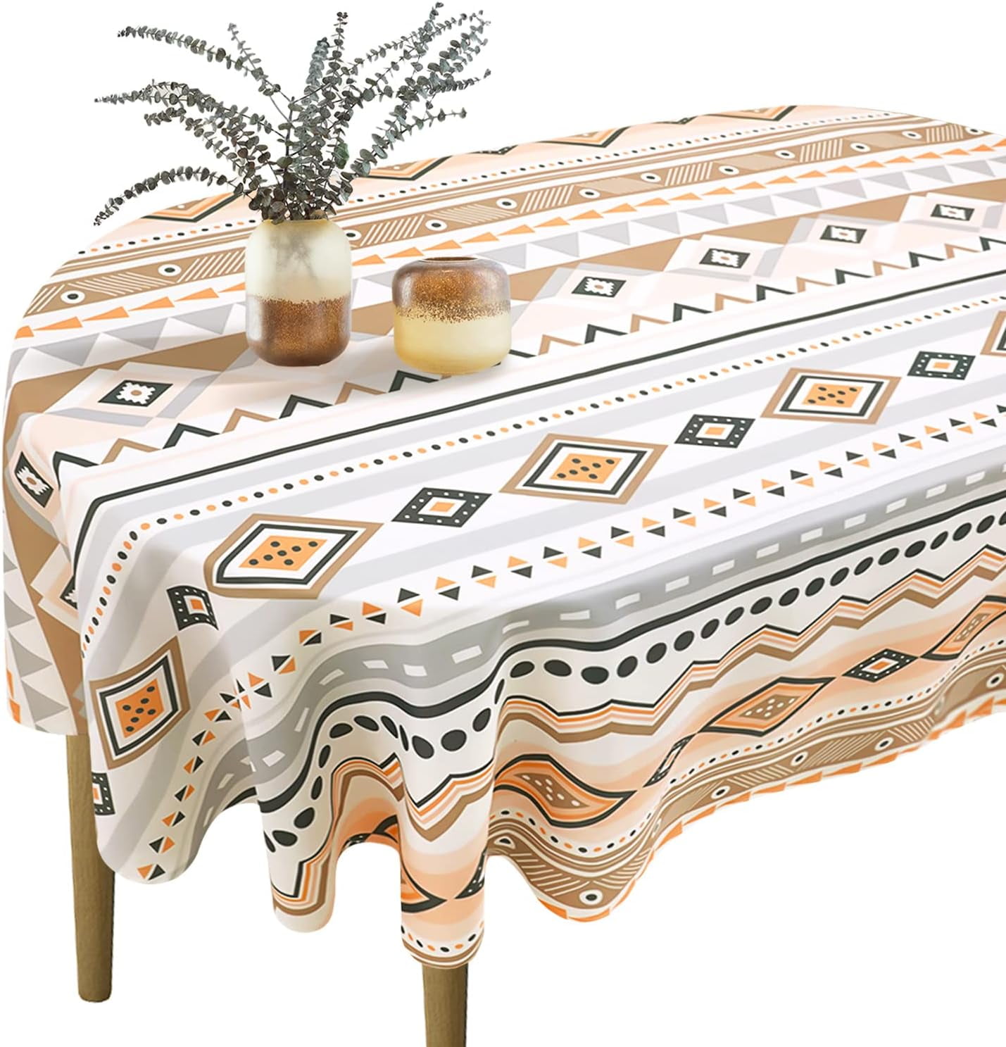 Boho Oval Tablecloth 60 x 84, Gray Pink Boho Tablecloth Table Cover ...