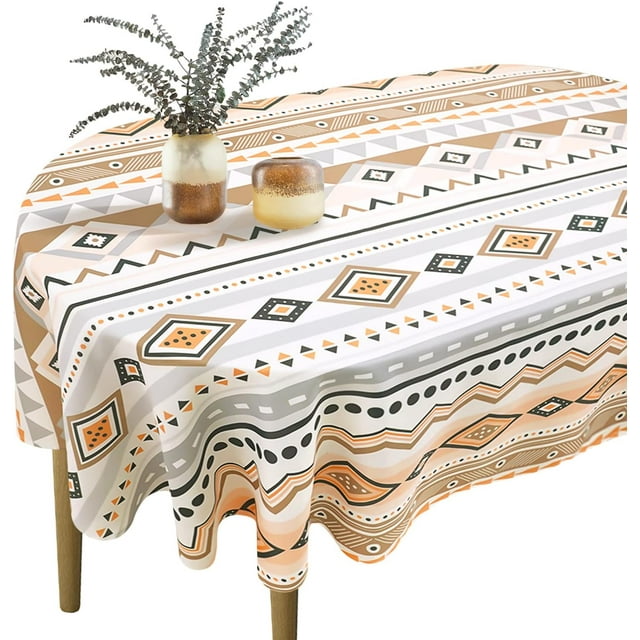 Boho Oval Tablecloth 60 x 84, Gray Pink Boho Tablecloth Table Cover ...