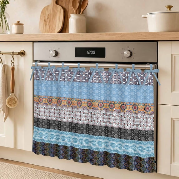 Boho Oven Skirt Curtain, Black Orange Black Blue Geometric Abstract Art ...