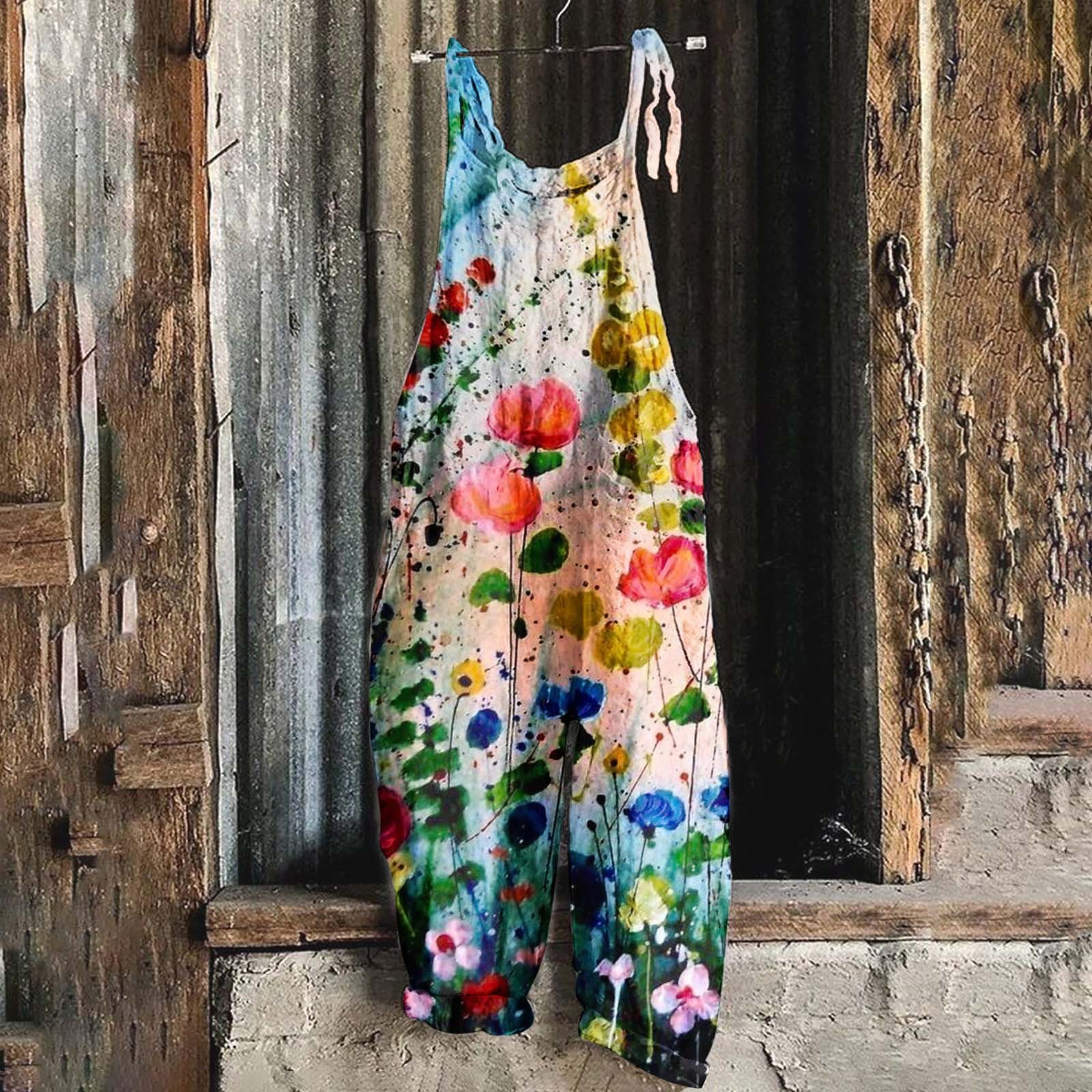 Boho Overalls for Women Elegant,Women's Hippie Overalls 2023 Loose Fit ...