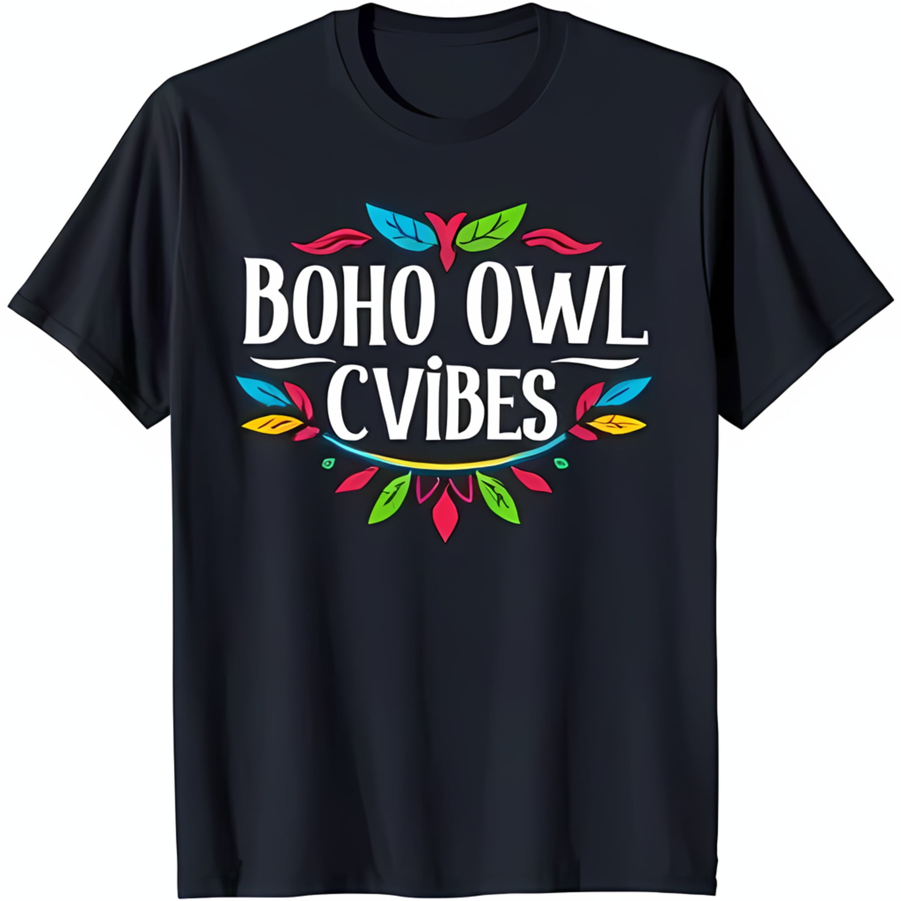 Boho Owl Cvibes Floral Graphic on Dark Blue T-Shirt for Trendy Style ...