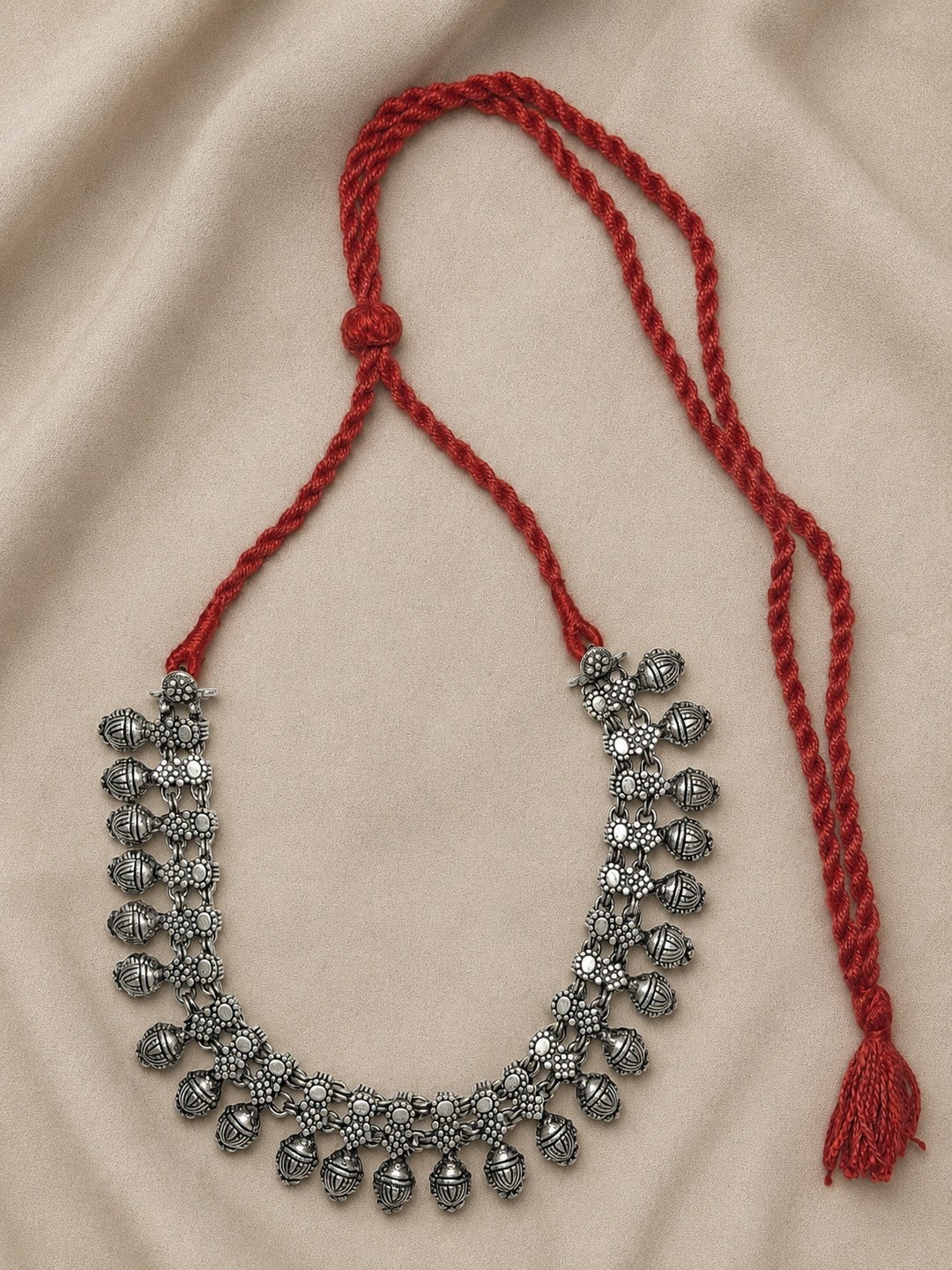 Boho Oxidised Necklace with Red Drawstring Dori - Walmart.com