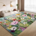 Boho Painted Floral Area Rugs, Artistic Plant Carpet, Washable Non Slip ...