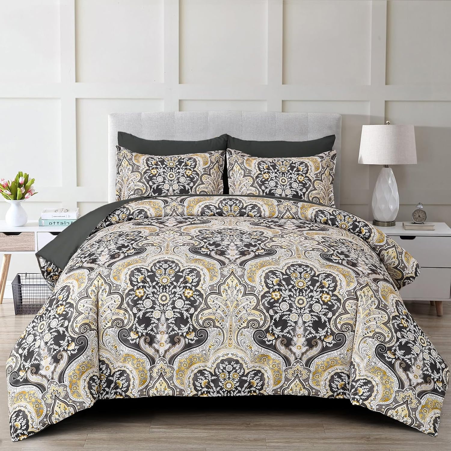 Boho Paisley Comforter Set Size, 7 count Bed in a Bag Black Comforter ...