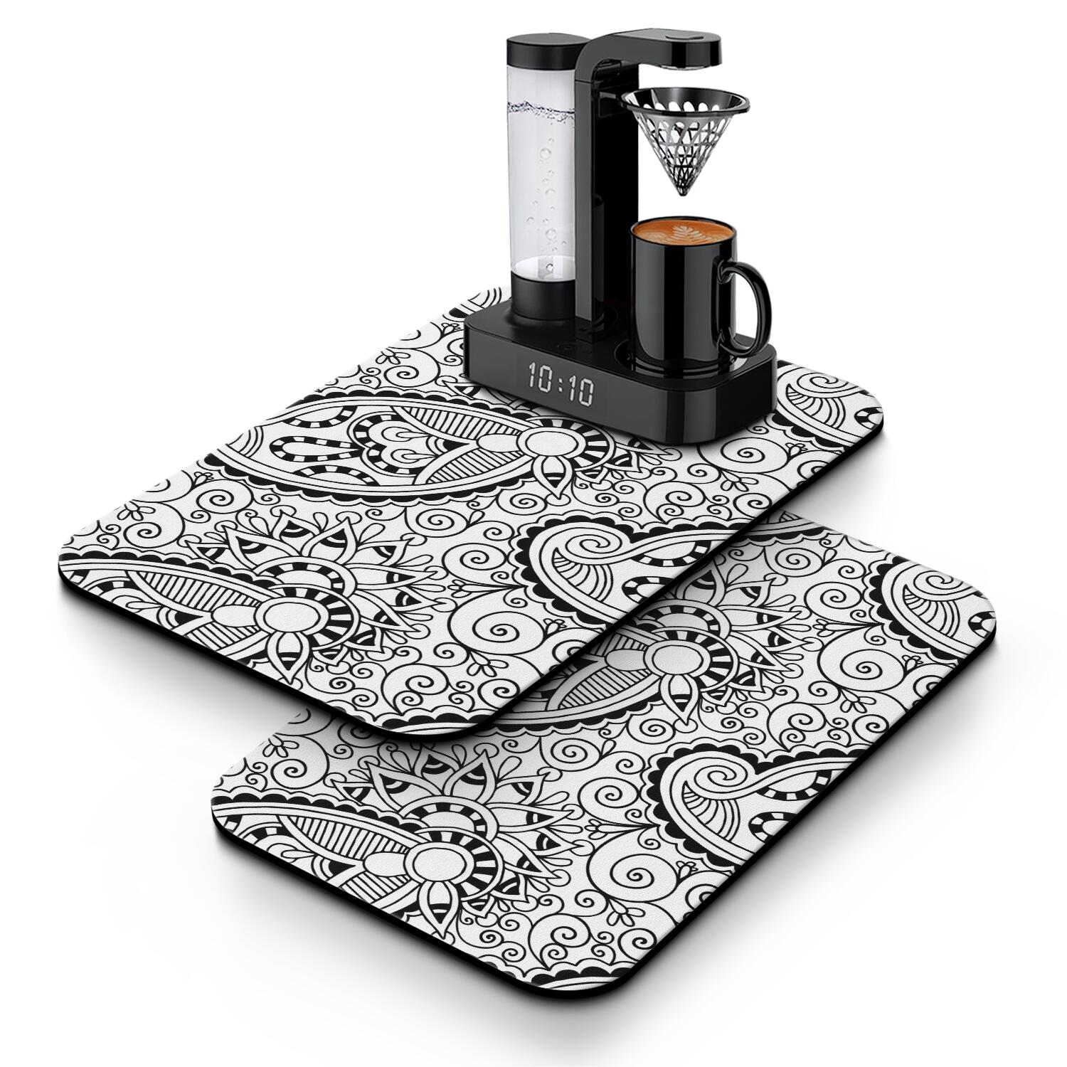 Boho Paisley Design Dish Drying Mat, Ethnic Floral Absorbent Coffee Bar ...