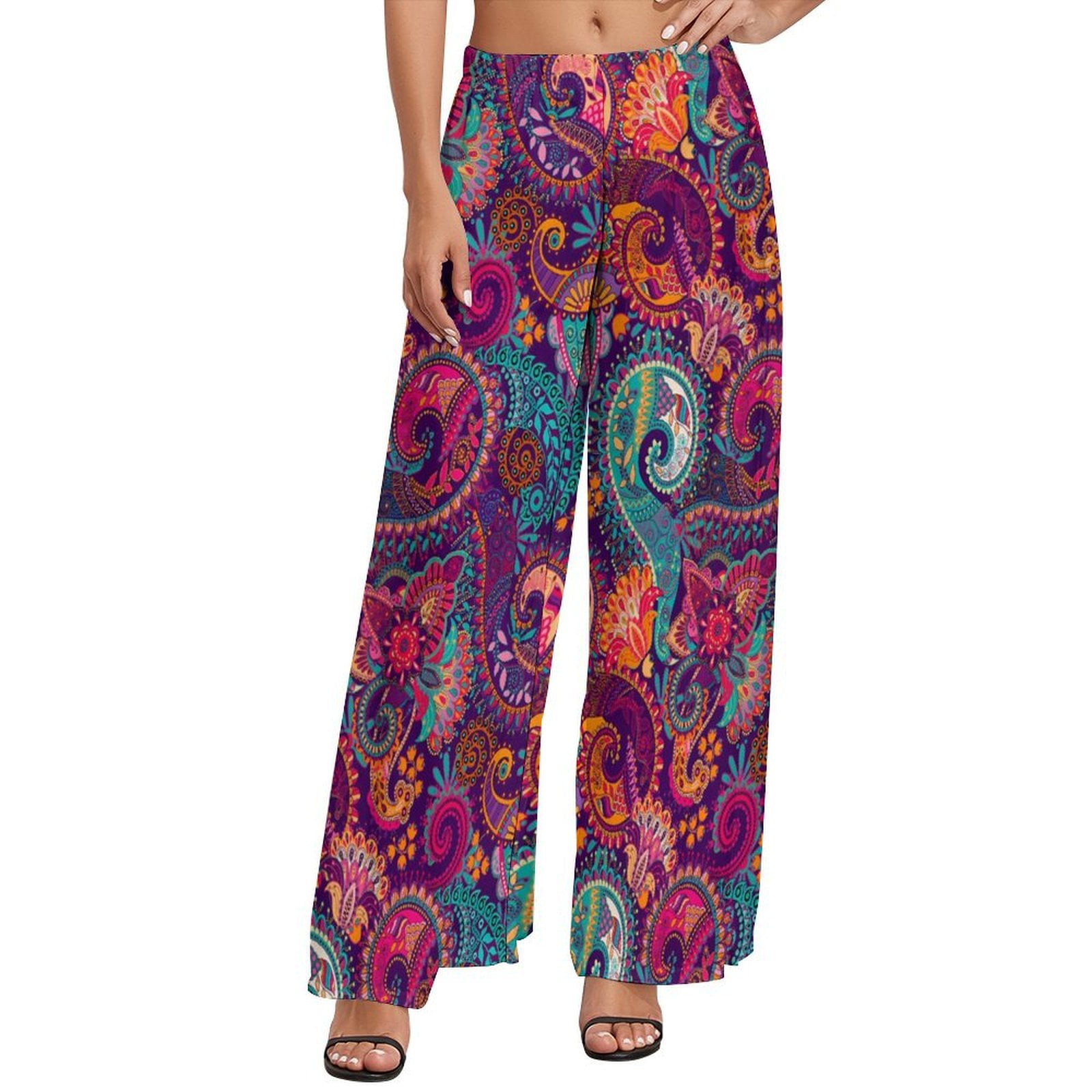 Boho Paisley Pants Blue Mandala Harajuku Straight Wide Pants Elastic ...